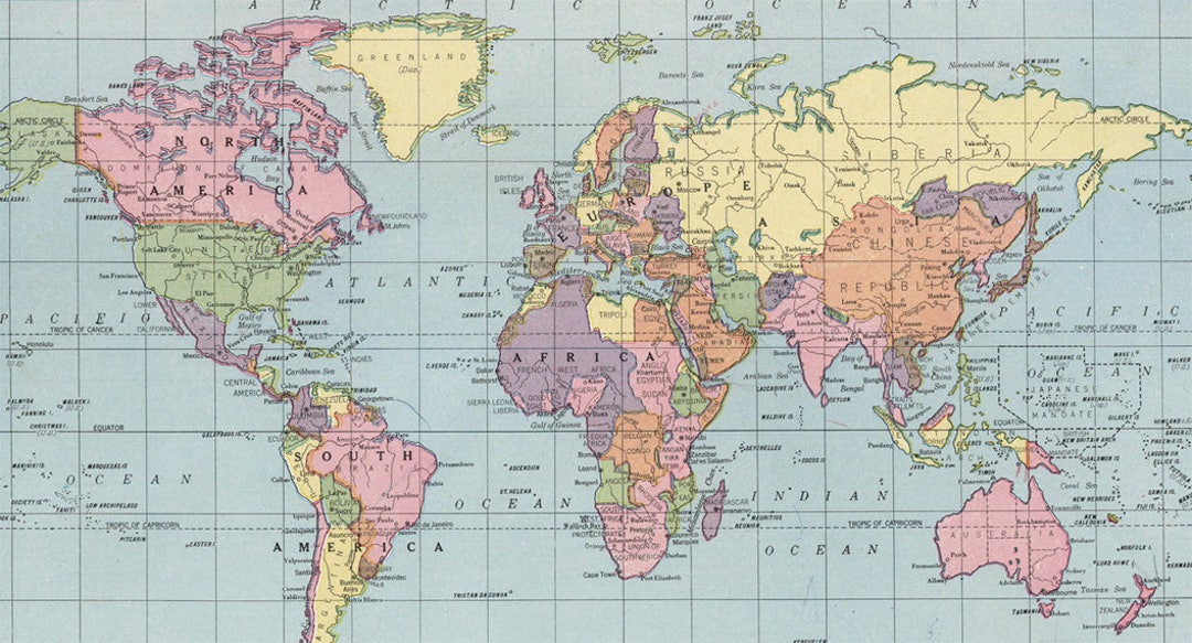 Antique School Digital Map. World Map Printable Poster. Vintage Atlas ...