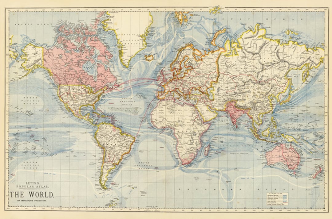 Antique School World Map Digital Poster. Printable World Map. Antique ...