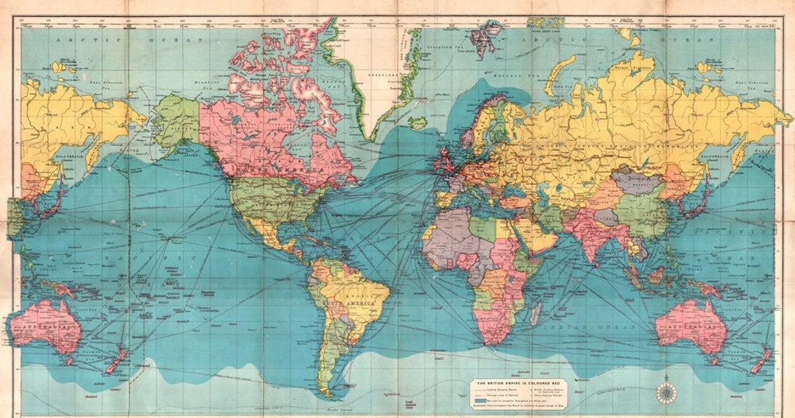 World Map Digital Poster. Printable Vintage World Map. - Etsy