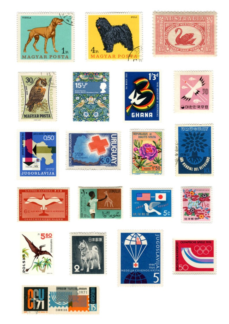 Old Faux Printable Postage Stamps Set of 3 Collage Sheets. Junk Journal ...