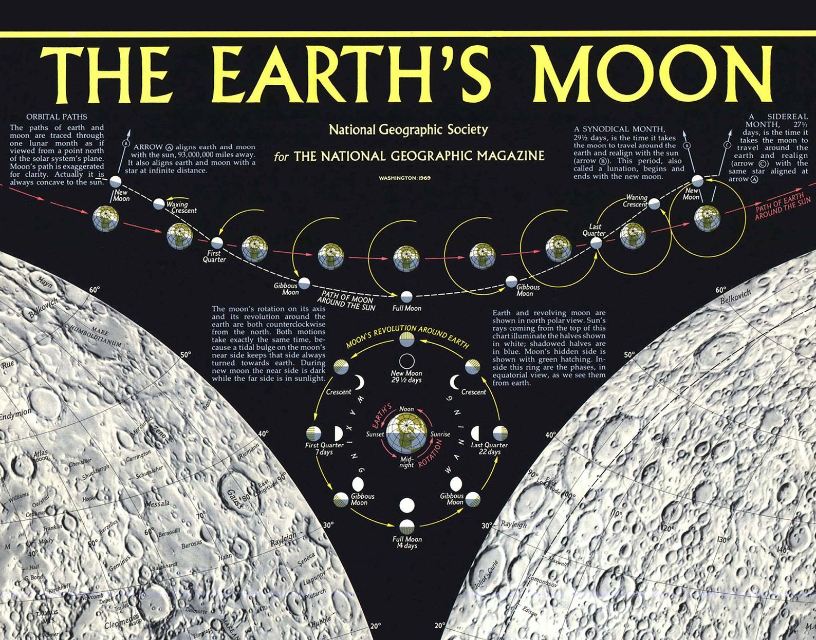 Antique Moon Map Print, 1969 National Geographic Poster (digital ...