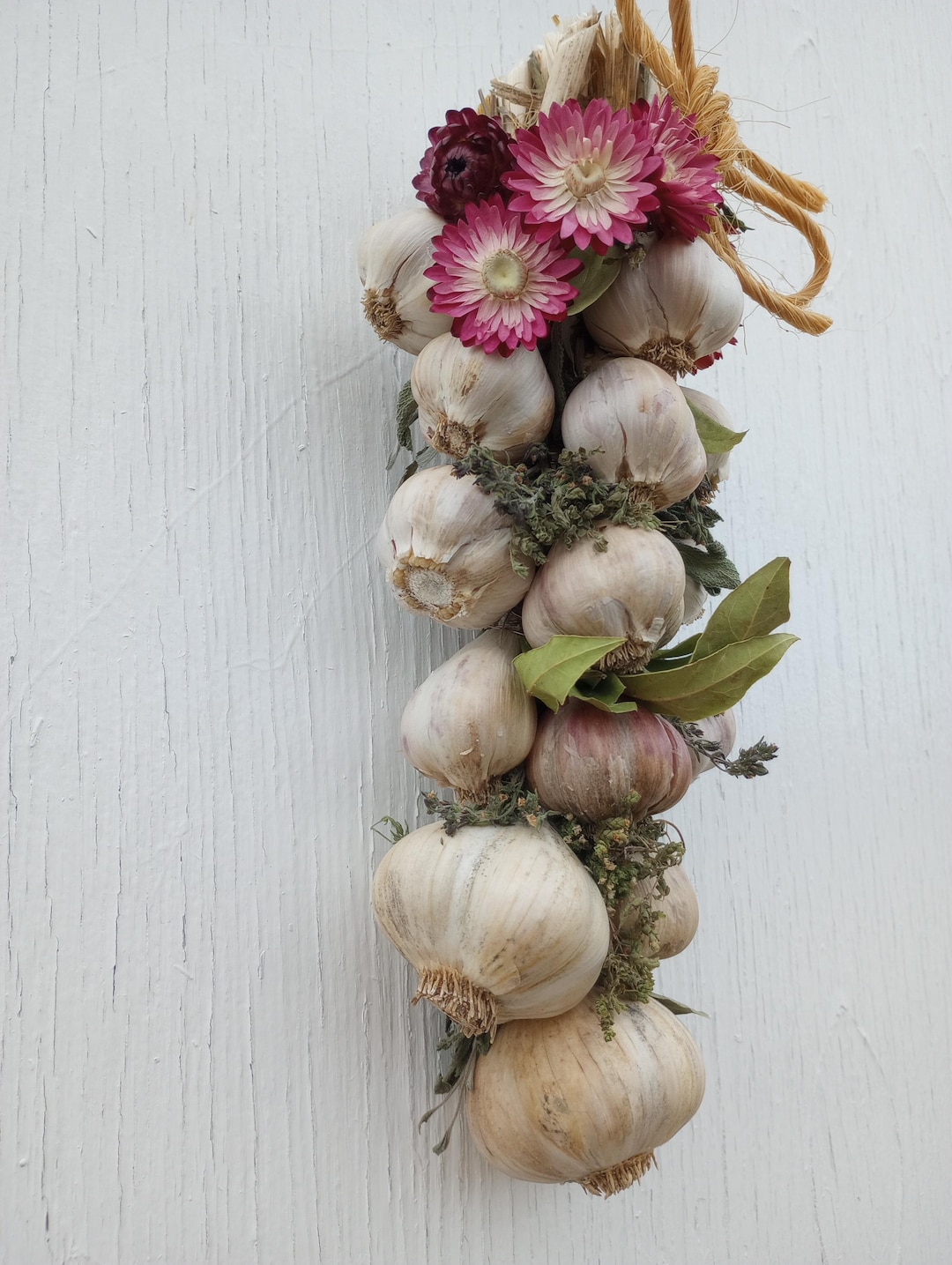 Garlic Braid With Sage, Rosemary, Thyme Vulgaris, Greek Oregano, Bay ...