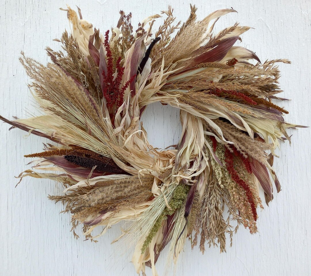 Grain Wreath With Pink Broom Corn, Pink Amaranth, Green Amaranth, Red ...