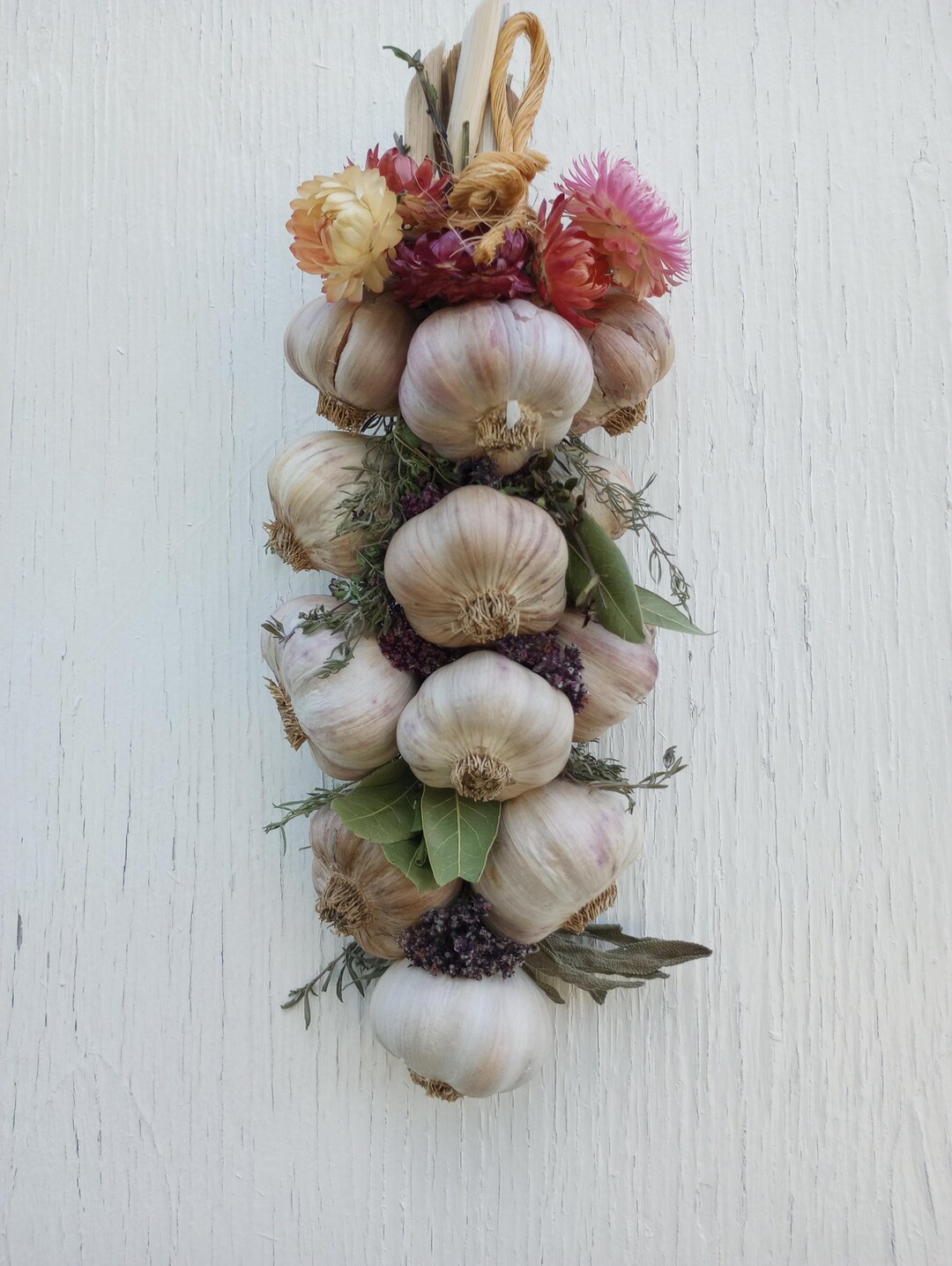 Garlic Braid With Sage, Rosemary, Greek Oregano, Bay Leaves, Summer ...