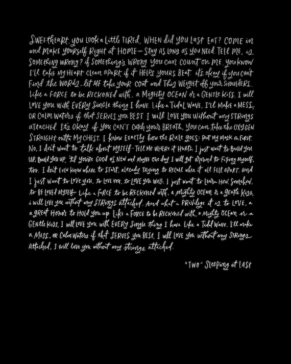 Sleeping at Last Lyrics two Handlettered Lyrics | Etsy