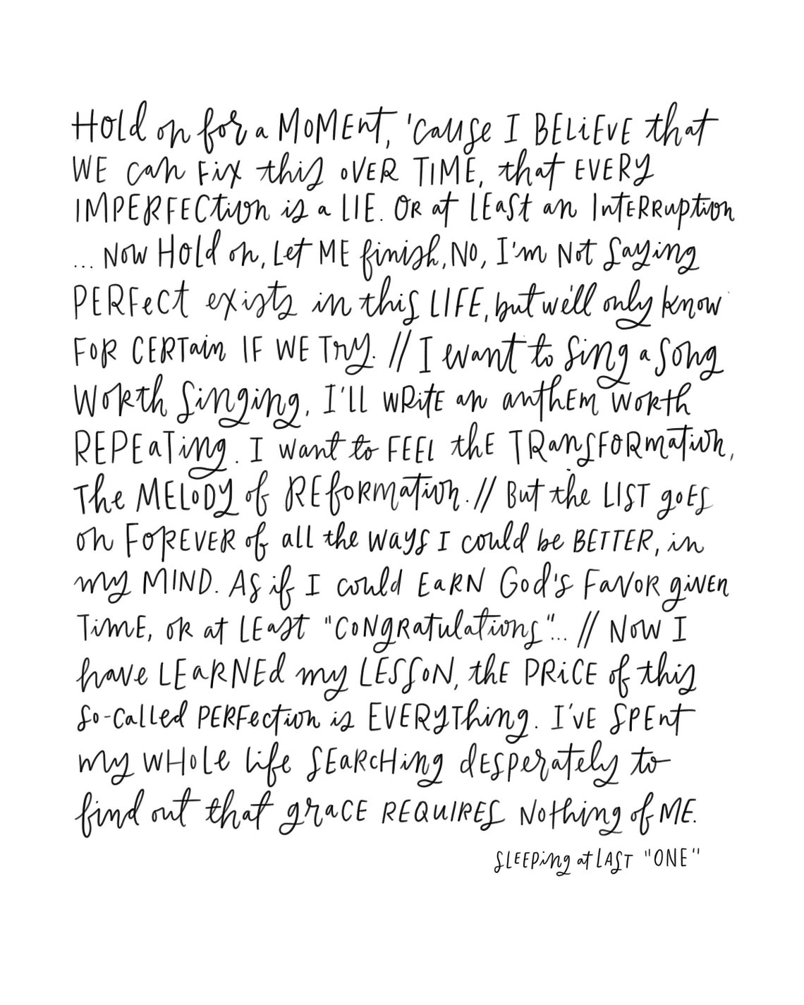 Sleeping at Last Lyrics "one" - Handlettered Lyrics (printable) - Etsy