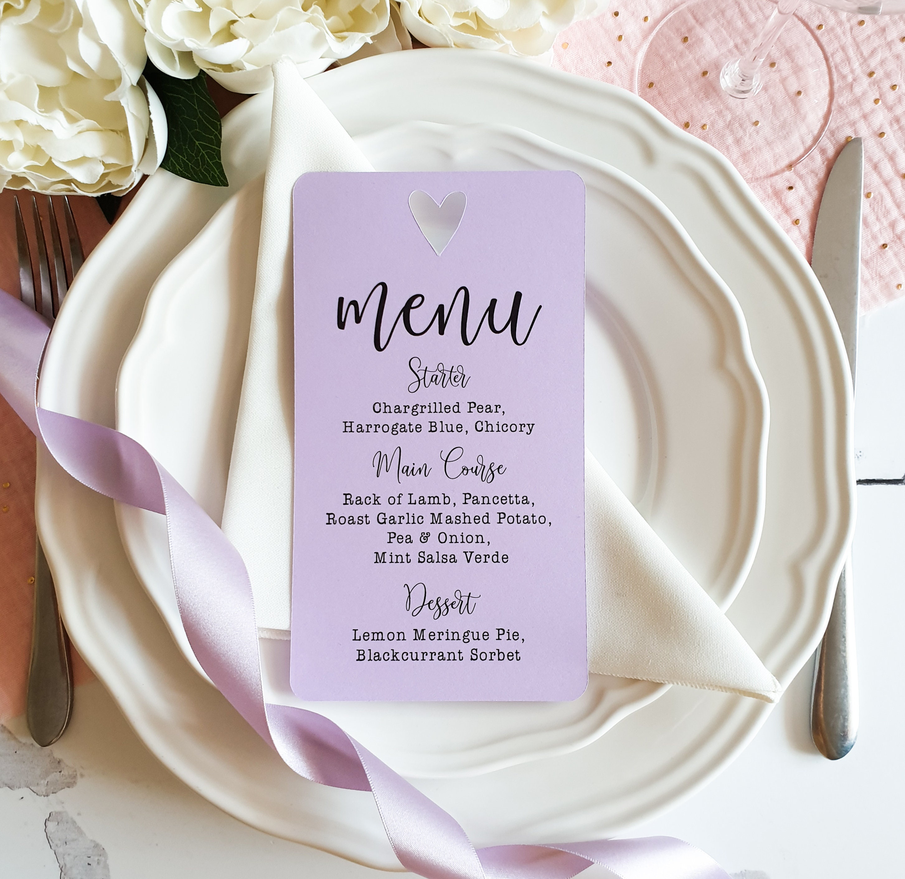 Wedding Menu Cards on Kraft Lilac or Pastel Blue. Country - Etsy UK