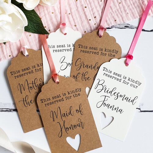 Wedding Ceremony Reserved Chair Tags. Personalised and Printed - Etsy