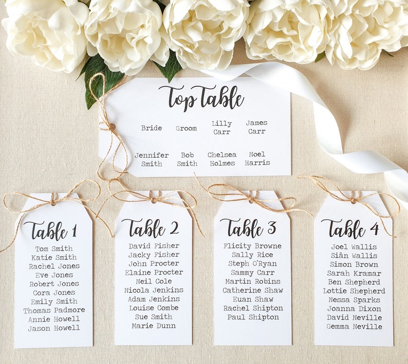 Table Plan Tags in White with Rustic Twine. Perfect for | Etsy