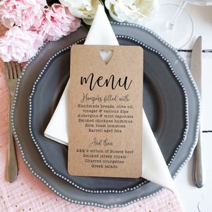 Rustic Wedding Menu Card on Kraft With Heart Cut Out - Etsy UK