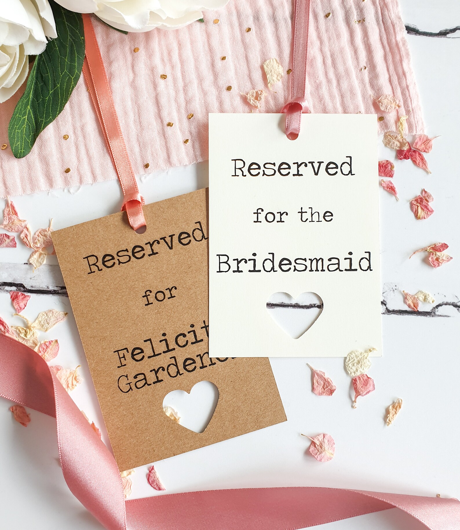 Wedding Reserved Seat Tags in Cream or Kraft and Pink. | Etsy