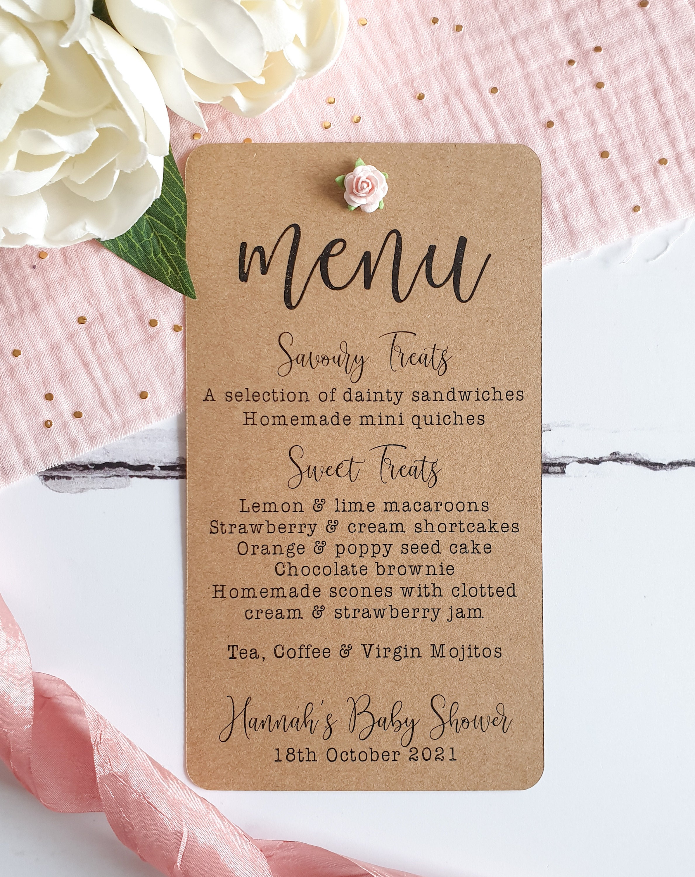 Bridal Shower Menu Cards on Kraft or Cream With Rose Detail. Country ...