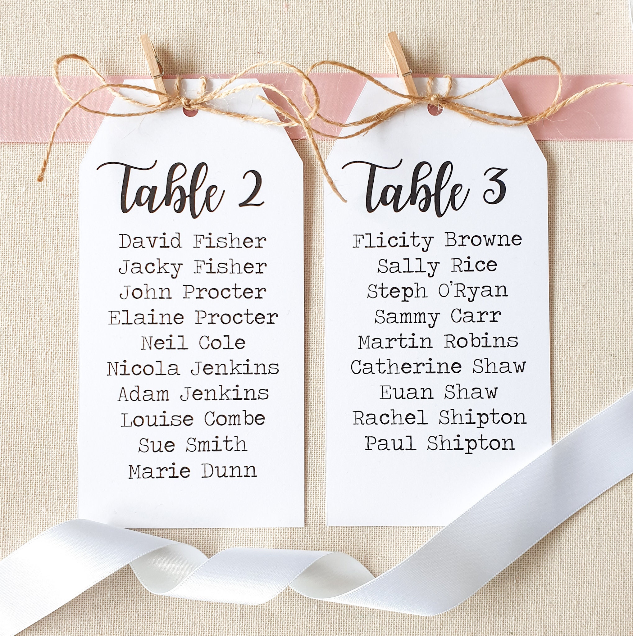 Table Plan Tags in White with Rustic Twine. Perfect for | Etsy