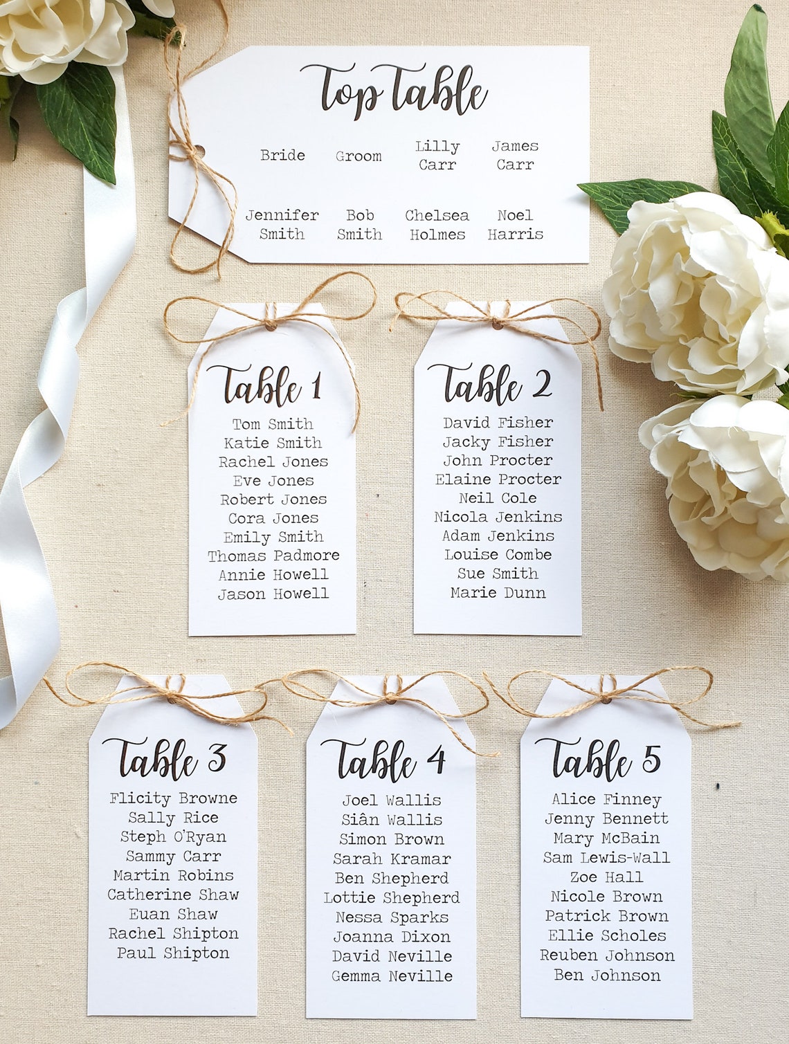 Table Plan Tags in White with Rustic Twine. Perfect for | Etsy