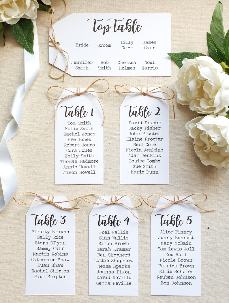 Table Plan Tags in White with Rustic Twine. Perfect for | Etsy