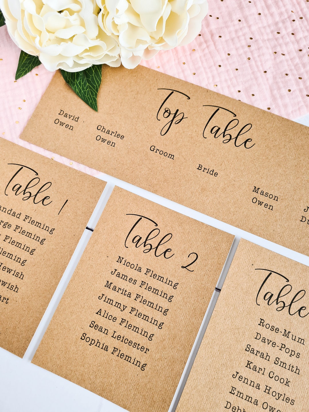 A6 Rustic Wedding Table Plan Cards | Kraft Brown Table Plan Cards ...