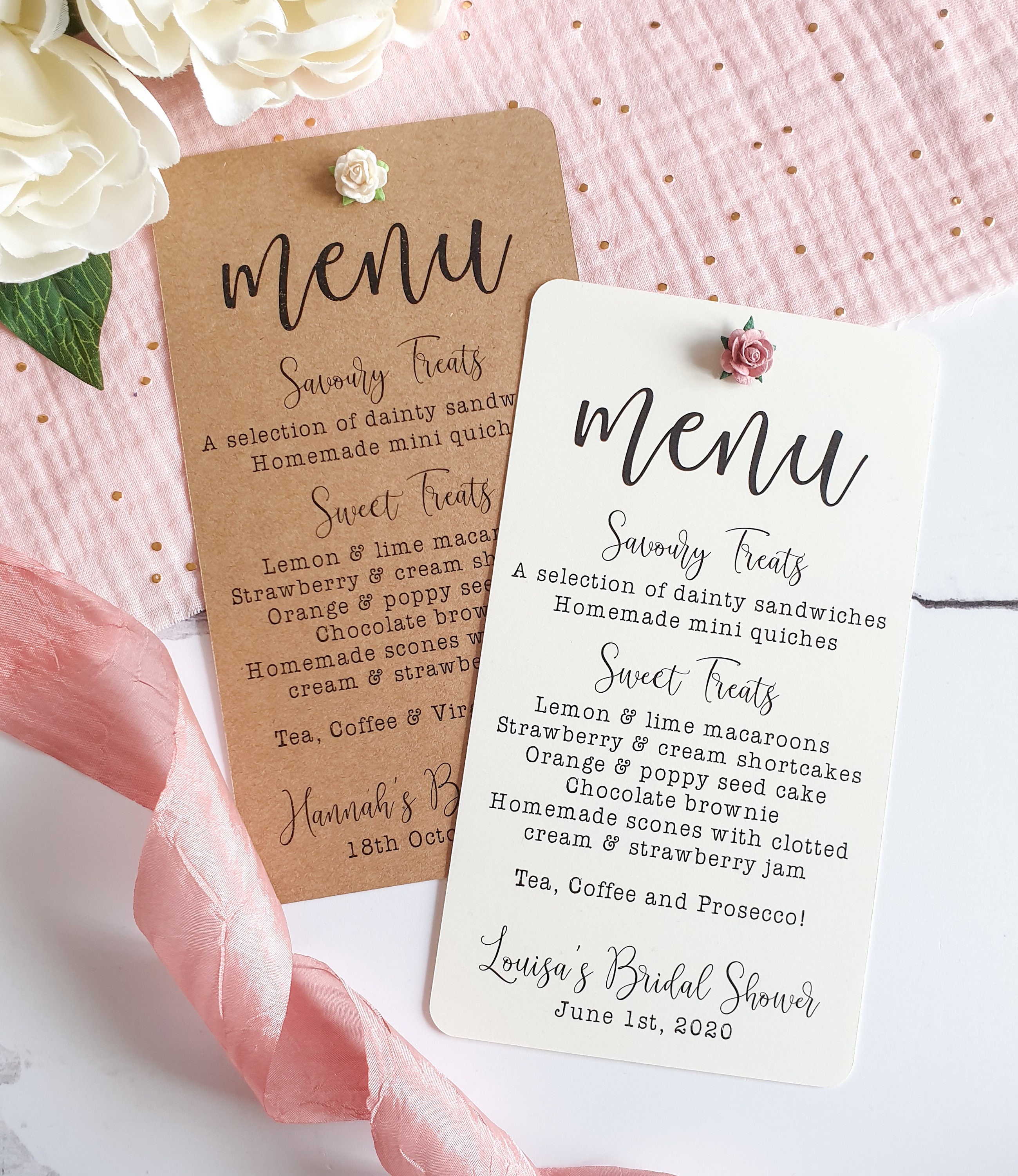 Bridal Shower Menu Cards on Kraft or Cream With Rose Detail. Country ...