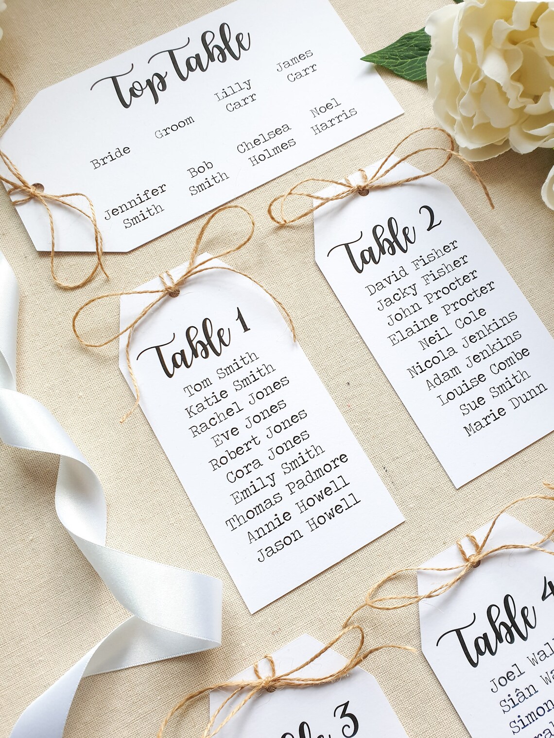 Table Plan Tags in White with Rustic Twine. Perfect for | Etsy