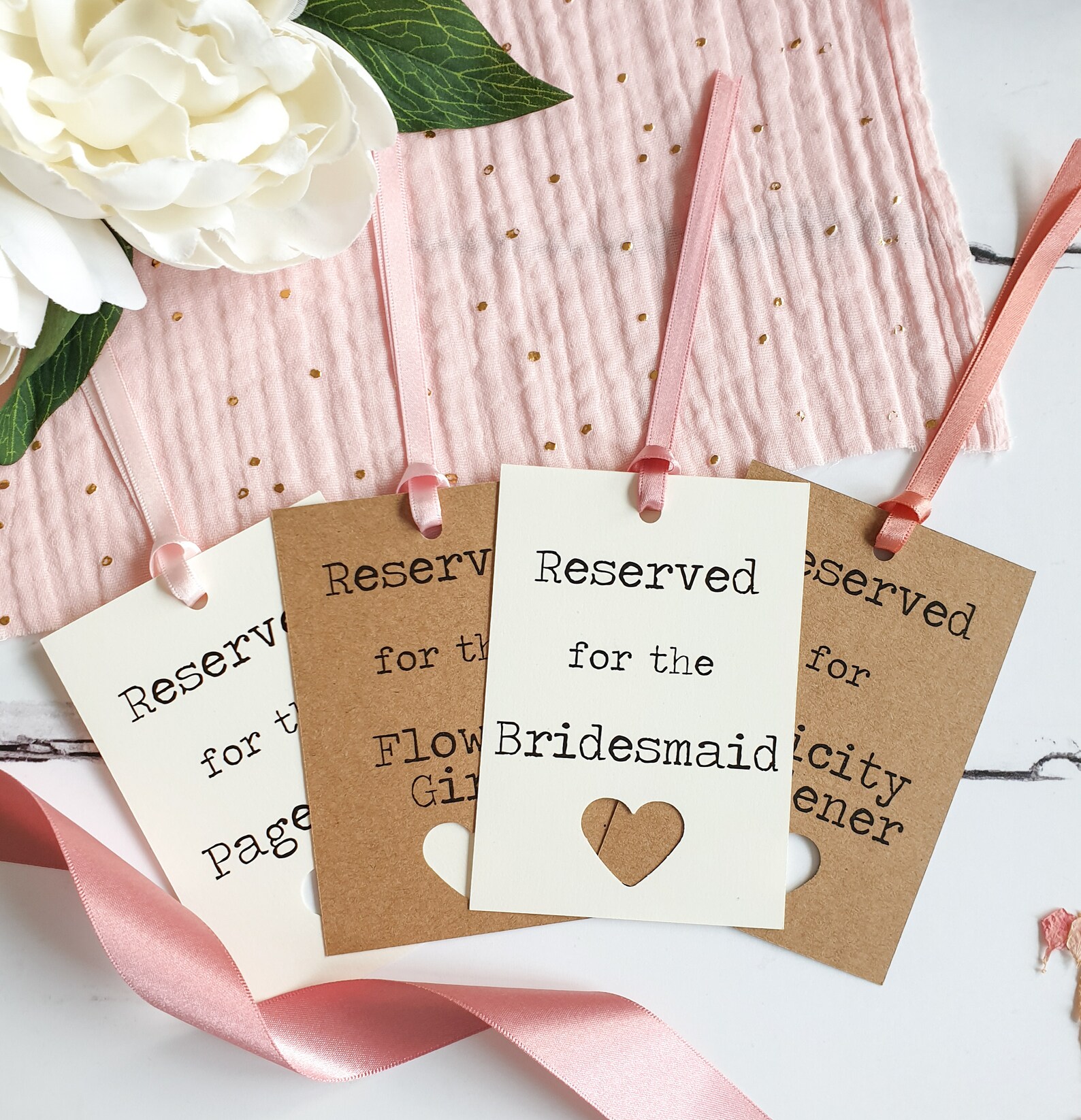 Wedding Reserved Seat Tags in Cream or Kraft and Pink. | Etsy