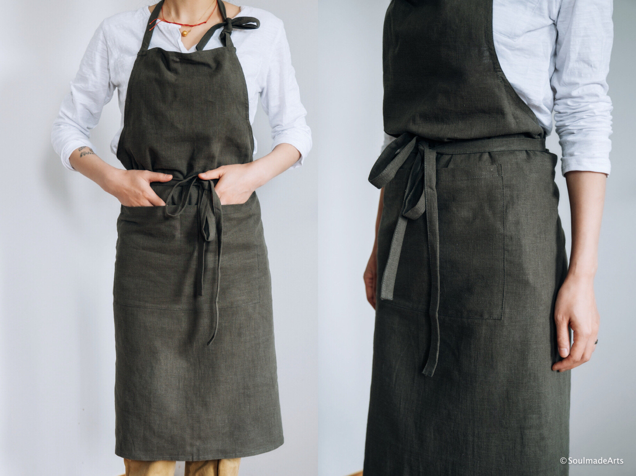 Linen personalized apron cute green apron hemp custom apron apron for ...