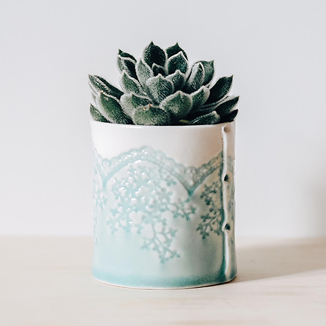 Ceramic Indoor Planter / Candle Holder / Storage Pot Versatile Lace ...