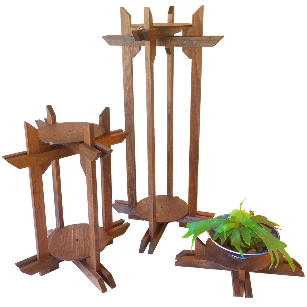 Solid Wood Plant Stands Variety 3 Piece Set With 10" Round Platforms ...