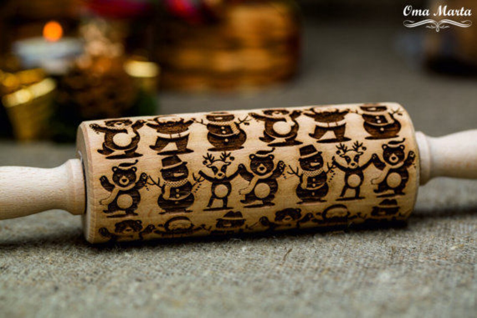 Snowman Engraved Rolling Pin Santa Embossed Rolling Pin Christmas ...