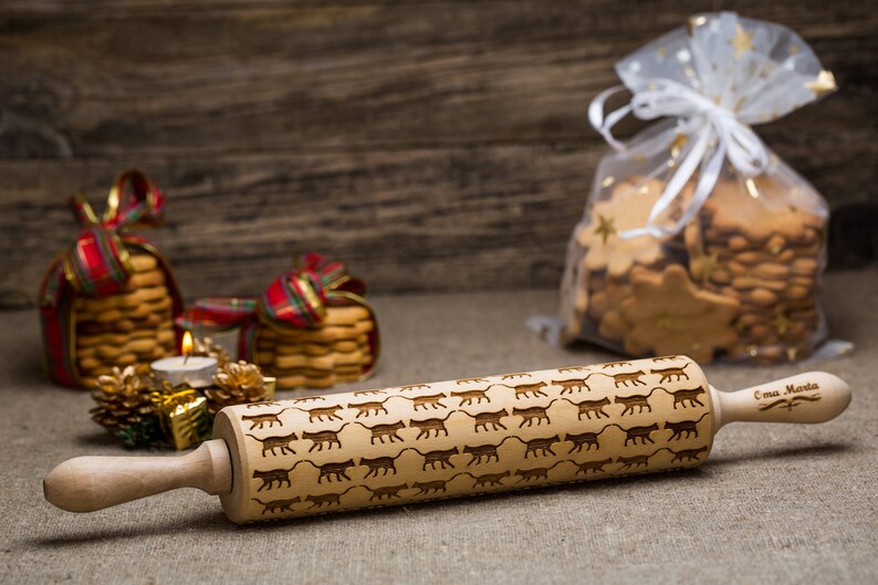 Cats Engraved Rolling Pin Cat Cookie Cutter and Embosser Rolling Pin ...