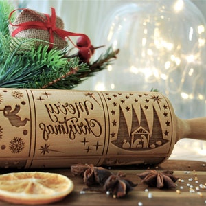 Nativity Engraved Rolling Pin CHRISTMAS Cookies Embossing Rolling Pin ...