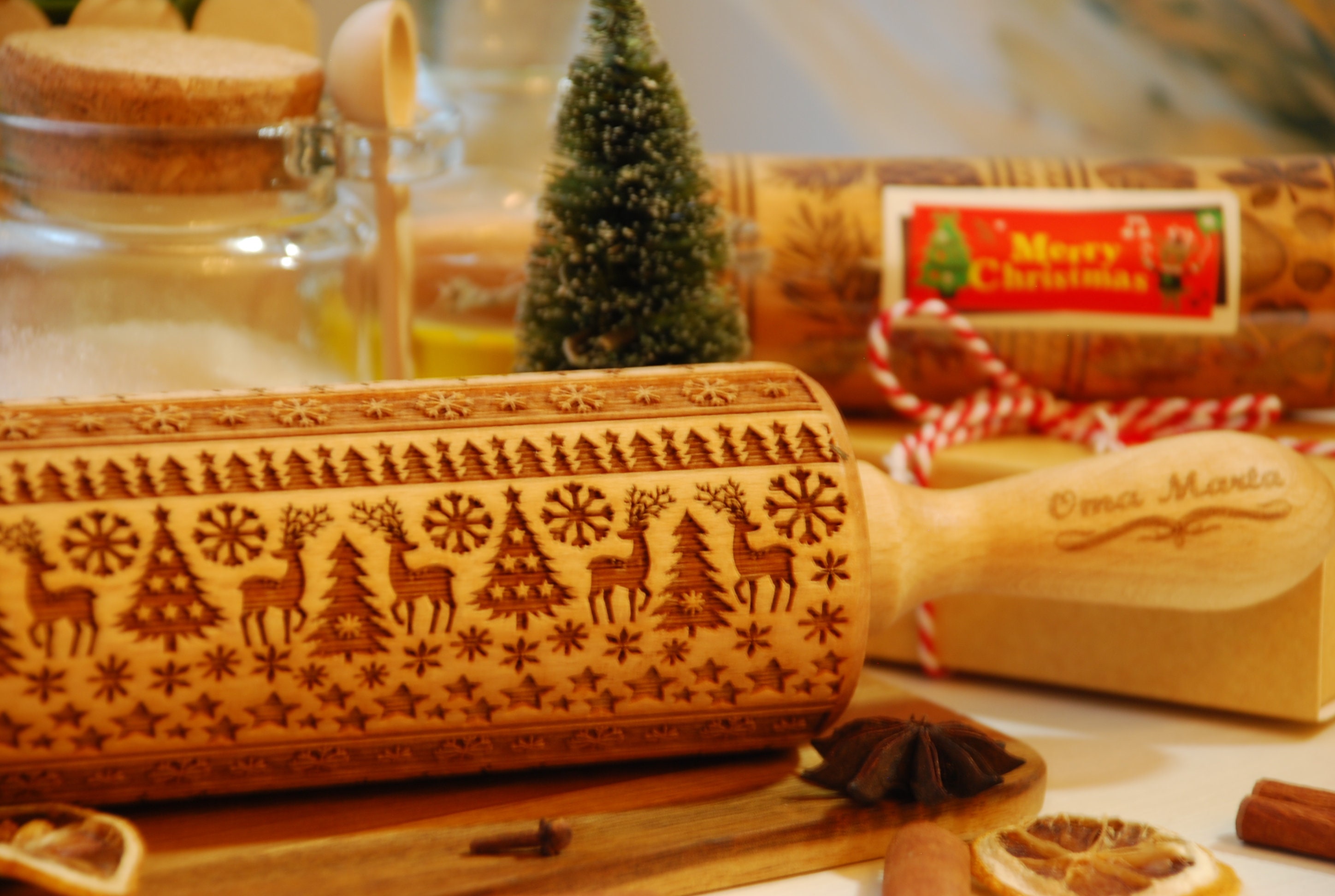 CHRISTMAS rolling pin Xmas Embossing rolling pin Gingerbread | Etsy