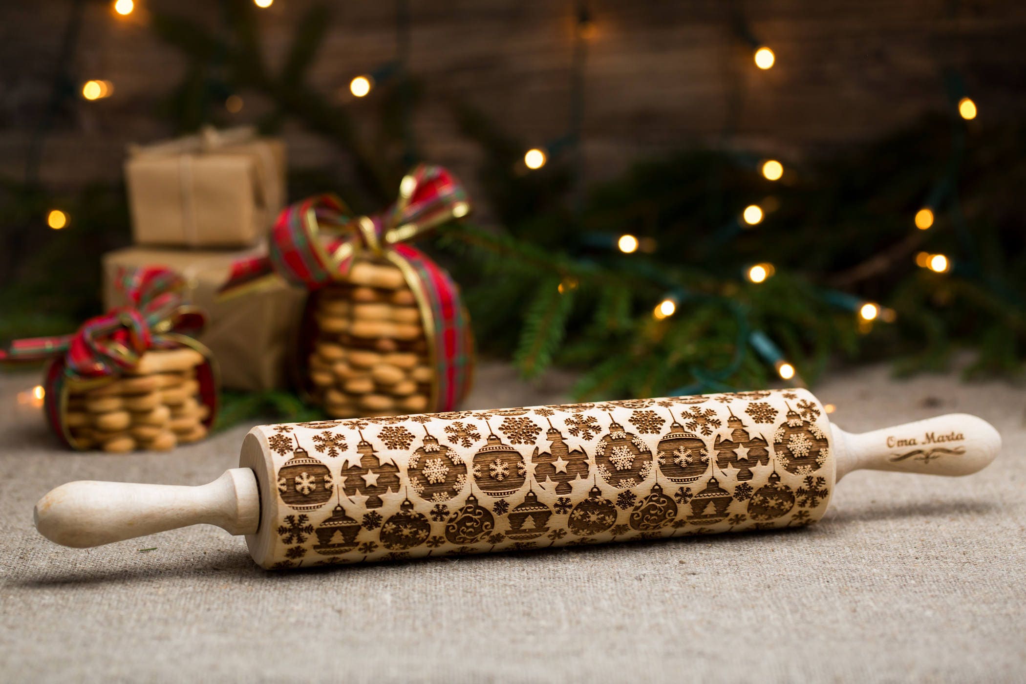 Christmas Engraved Rolling Pin Embossed Rolling Pin Embossed Wooden ...