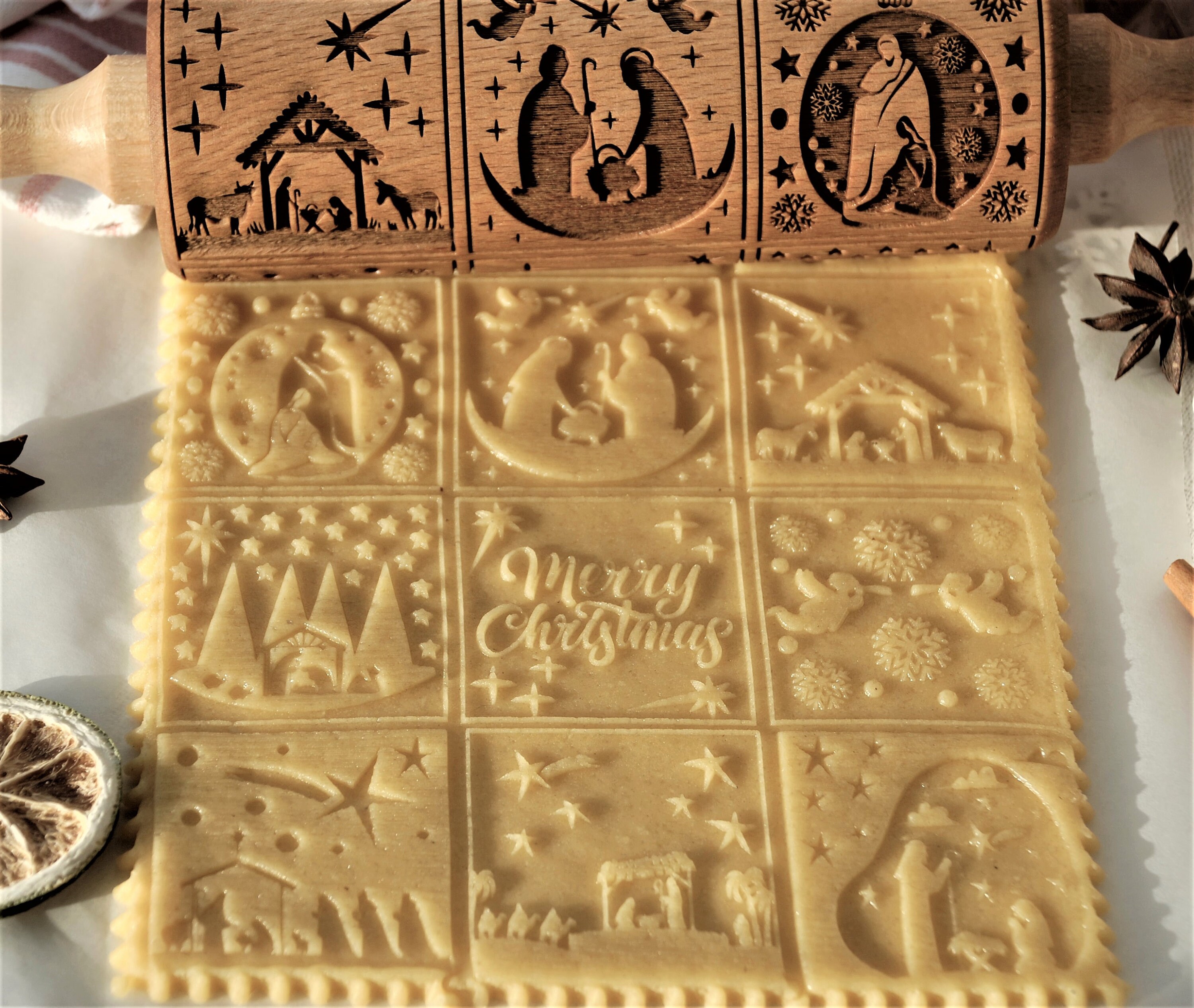 Chocolate Cookie Cutter, Nativity Engraved Rolling Pin, Christmas ...
