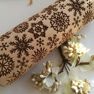 Snowflakes Carved Rolling Pin Christmas Embossed Rolling Pin Textured ...