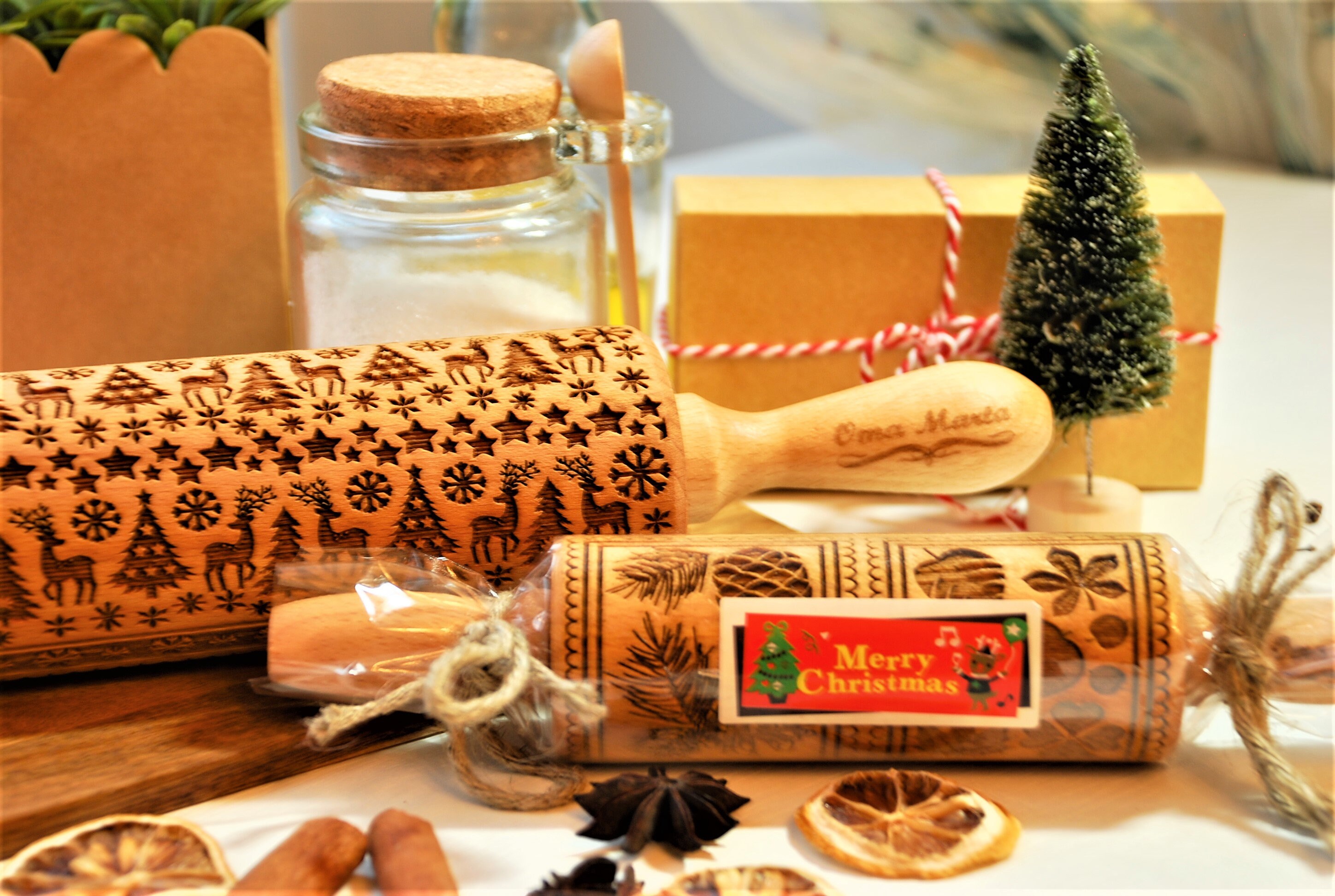 CHRISTMAS rolling pin Xmas Embossing rolling pin Gingerbread | Etsy