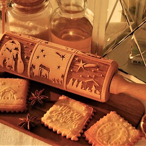 Nativity Engraved Rolling Pin CHRISTMAS Cookies Embossing Rolling Pin ...