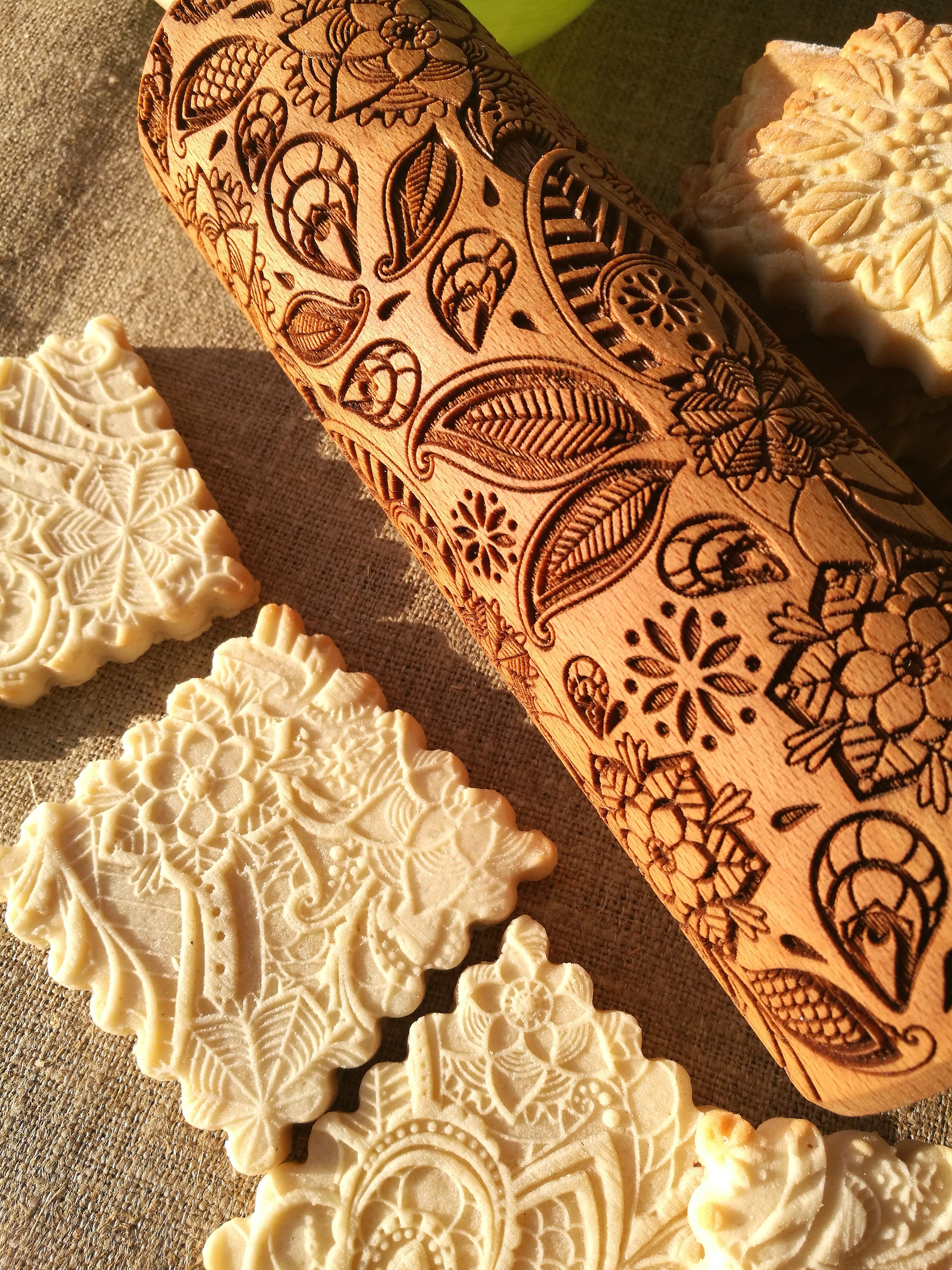 Paisley Lace Cookie Stamp Gift for Her Embossed Engraved Rolling Pin ...