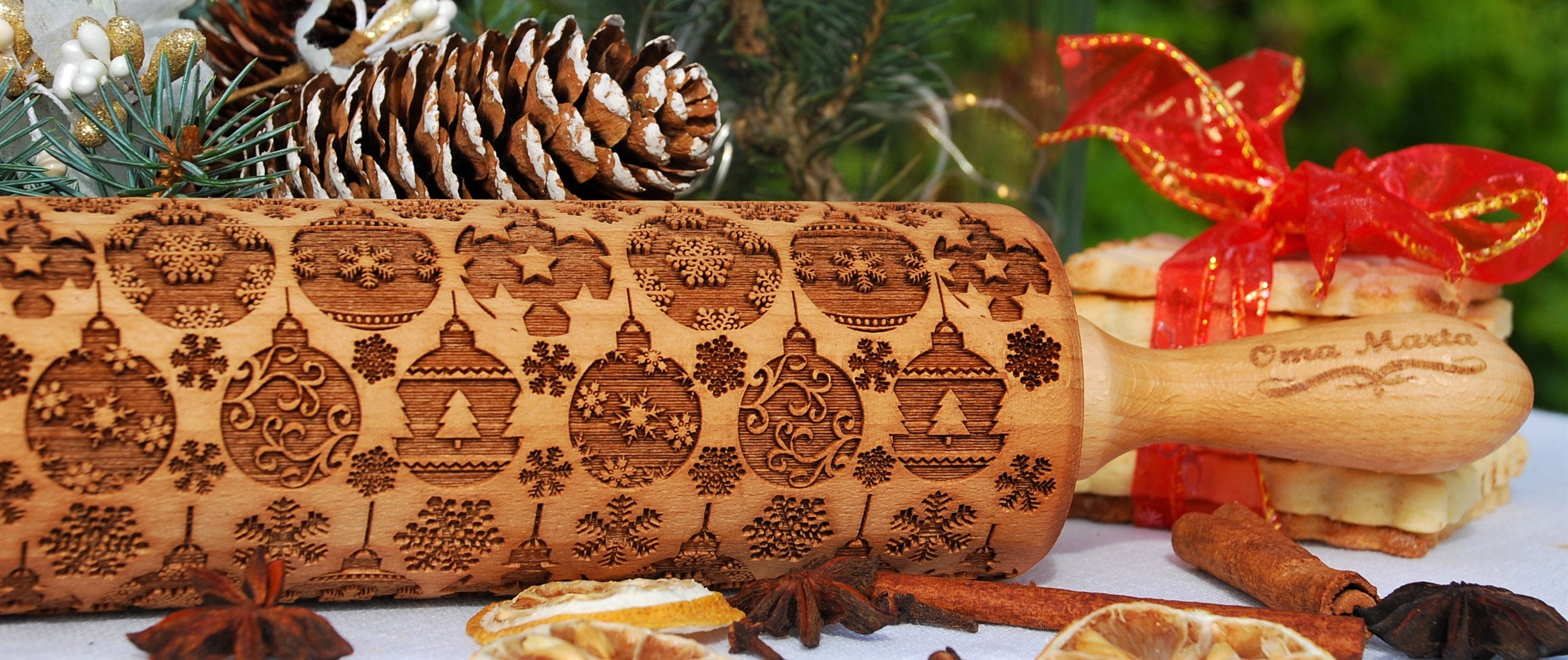 Christmas Engraved Rolling Pin Embossed Rolling Pin Embossed Wooden ...