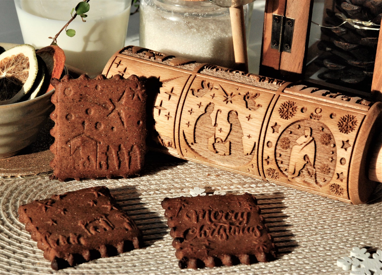 Chocolate Cookie Cutter, Nativity Engraved Rolling Pin, Christmas ...