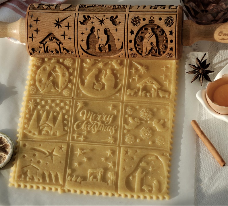 Nativity Engraved Rolling Pin CHRISTMAS Cookies Embossing - Etsy