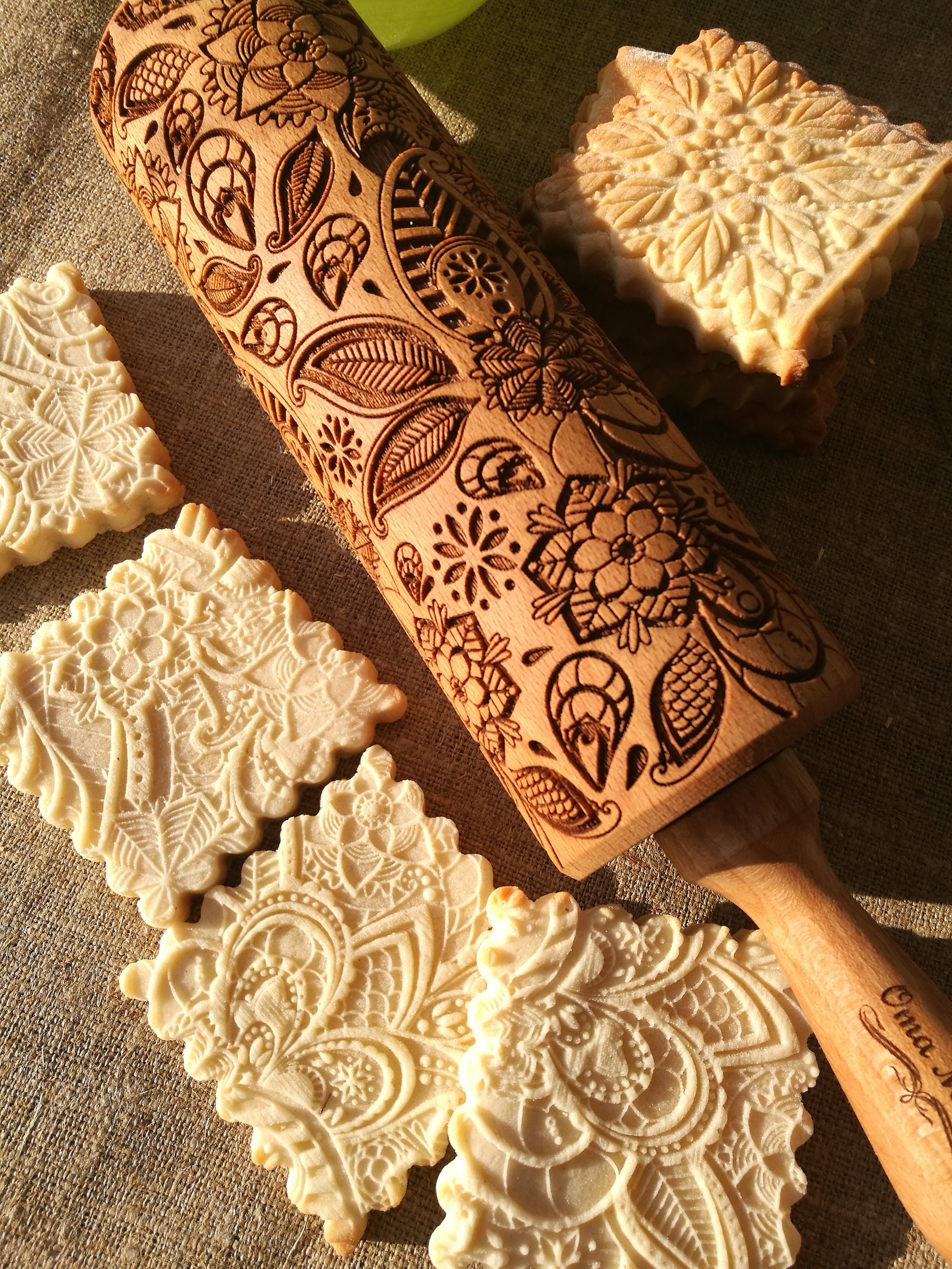 Paisley Lace Cookie Stamp Gift for Her Embossed Engraved Rolling Pin ...
