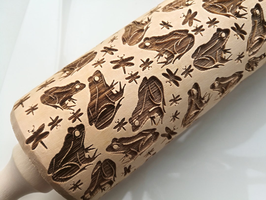 Frog Embossed Rolling Pin Engraved Rolling Pin Springerle Carved Mold ...