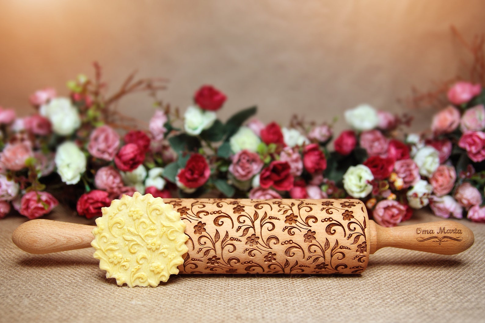Flowers Engraved Rolling Pin Embossed Rolling Rolling Pin T Etsy