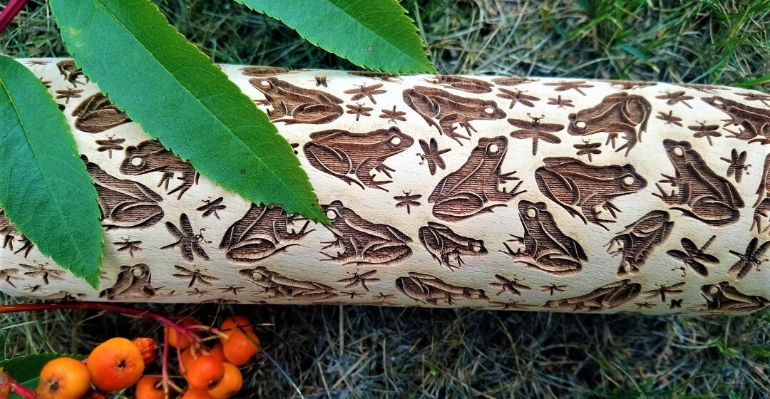 Frog Embossed Rolling Pin Textured Rolling Pin Deep Carved Springerle ...