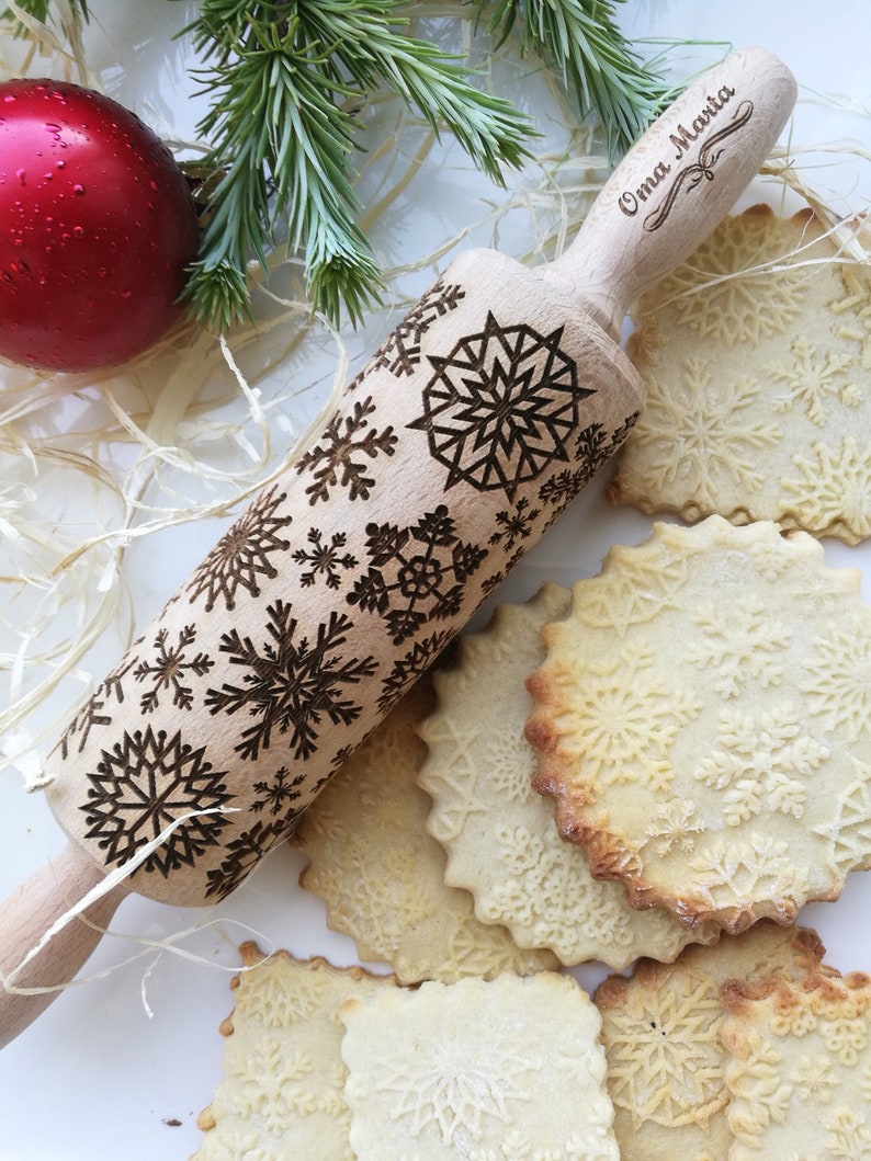 Snowflakes Carved Rolling Pin Christmas Embossed Rolling Pin Textured ...