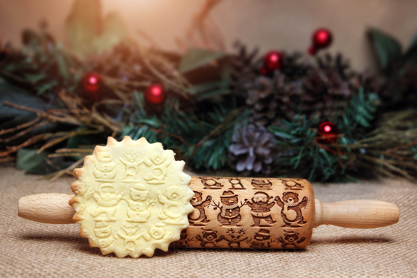 Snowman Engraved Rolling Pin Santa Embossed Rolling Pin Christmas ...