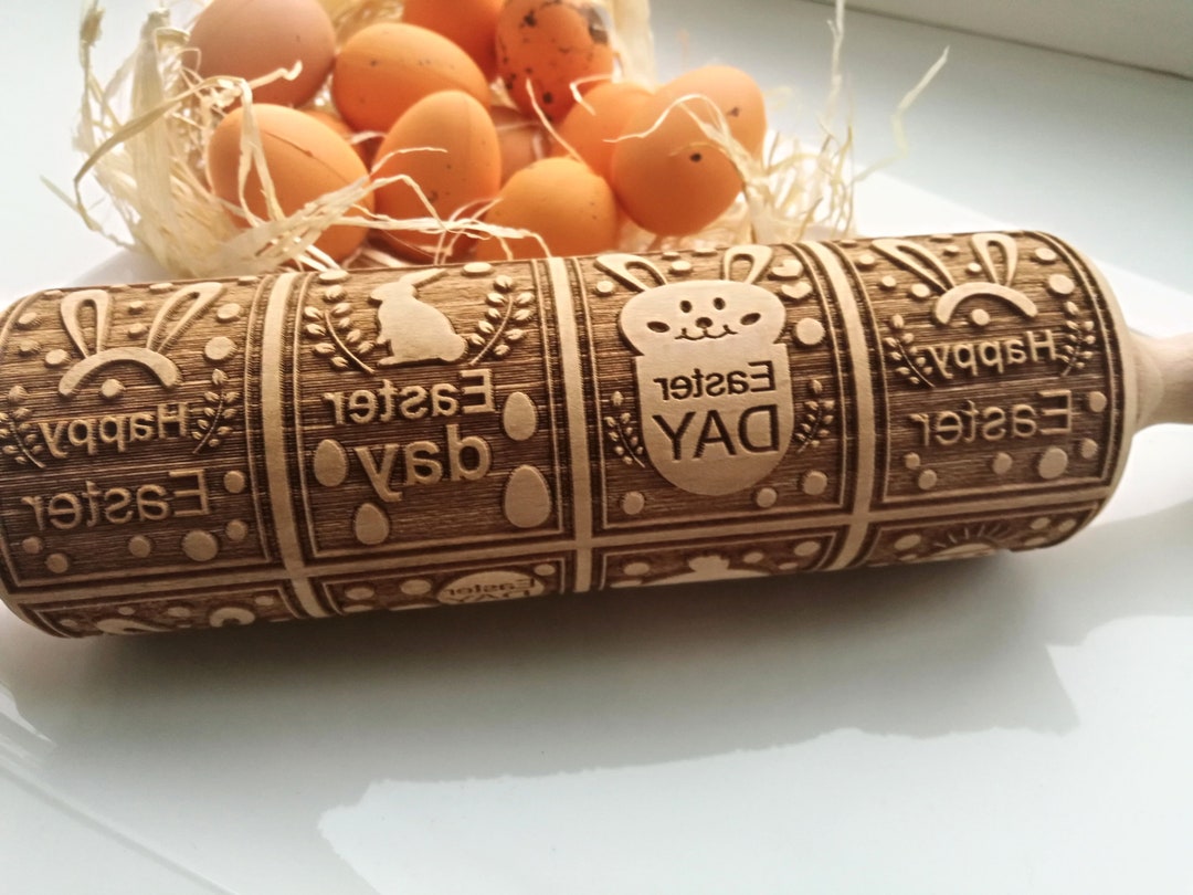 Happy Easter Engraved Rolling Pin Easter Bunny Embossed Dough Roller ...