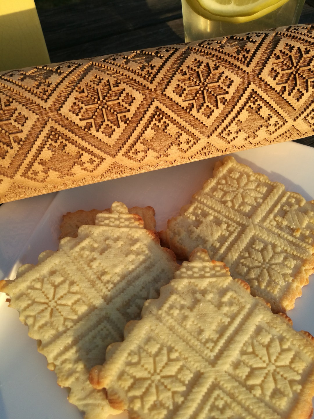 Scandinavian Springerle Rolling Pin Xmas Gift Textured Embossed Rolling ...