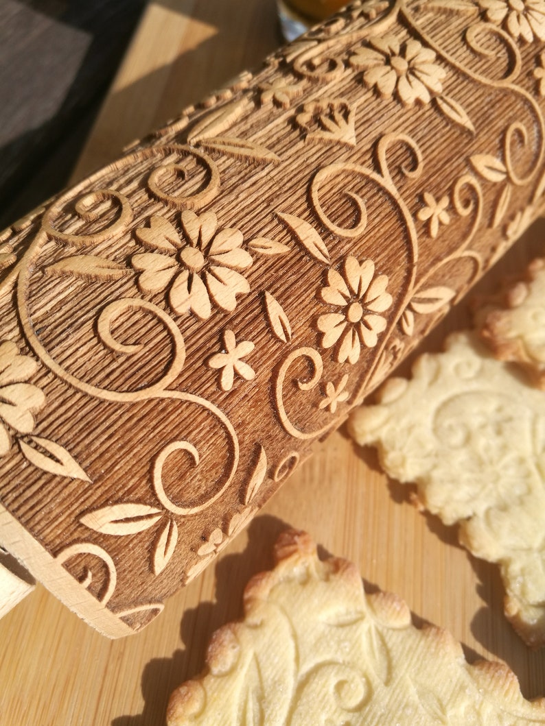 Embossed Rolling Pin Flowers Engraved Rolling Pins Embosser - Etsy