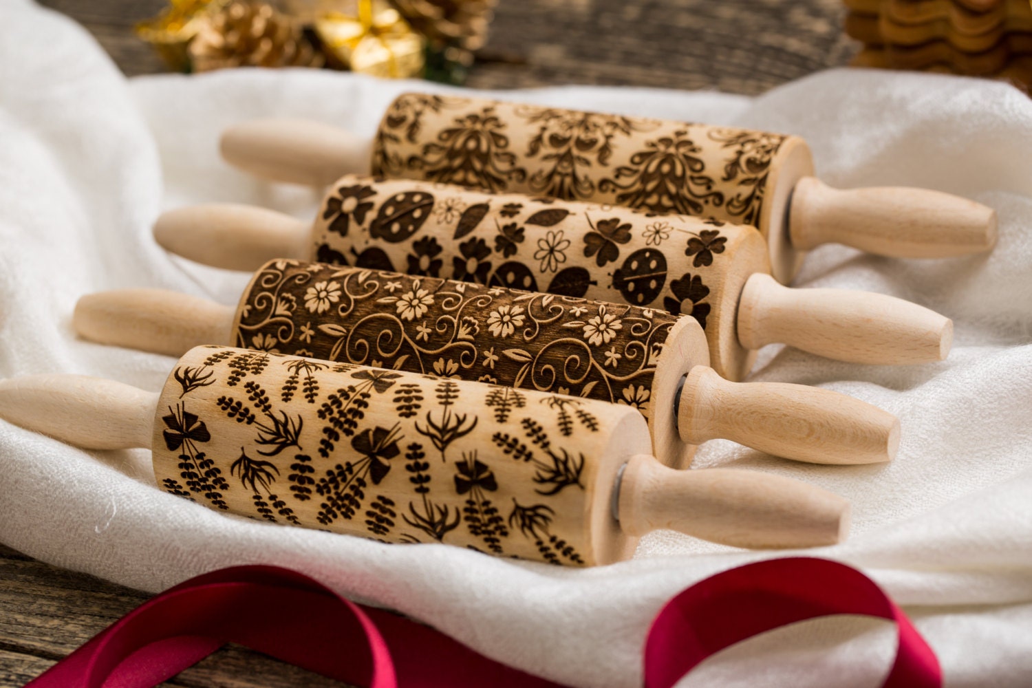 Set of ANY 4 Mini Rolling Pins Embossed Rolling Pin Engraved Rolling ...