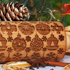 Christmas Rolling Pin Engraved Rolling Pin Wooden Pin Wooden Rolling ...